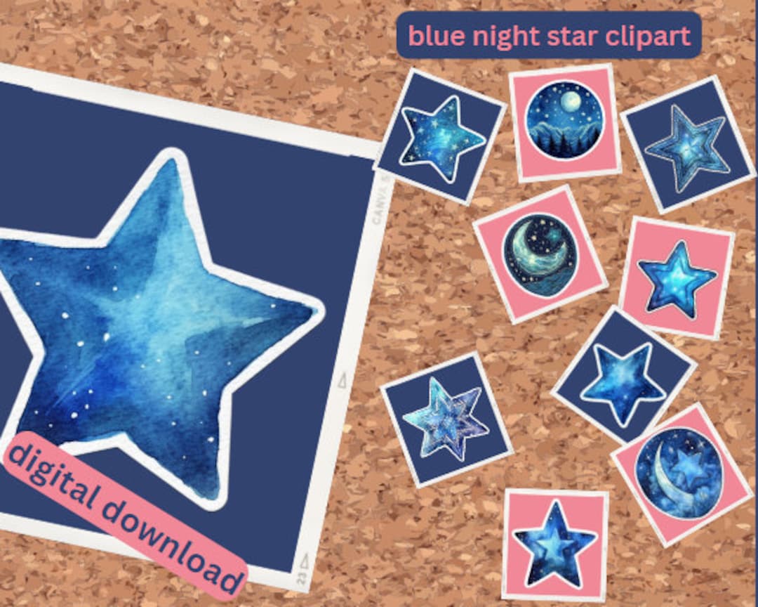 Blue Night Aesthetic Star Clipart Bundle - 10 PNG & SVG Files for ...