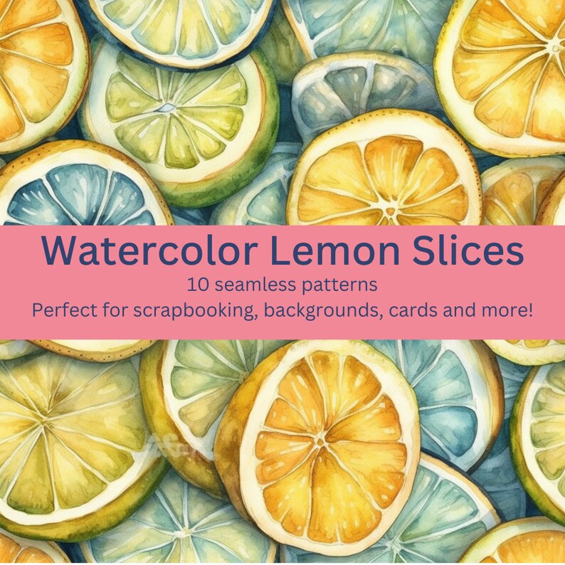 10 More Digital Seamless Watercolor Lemon Slice Patterns: Citrus ...