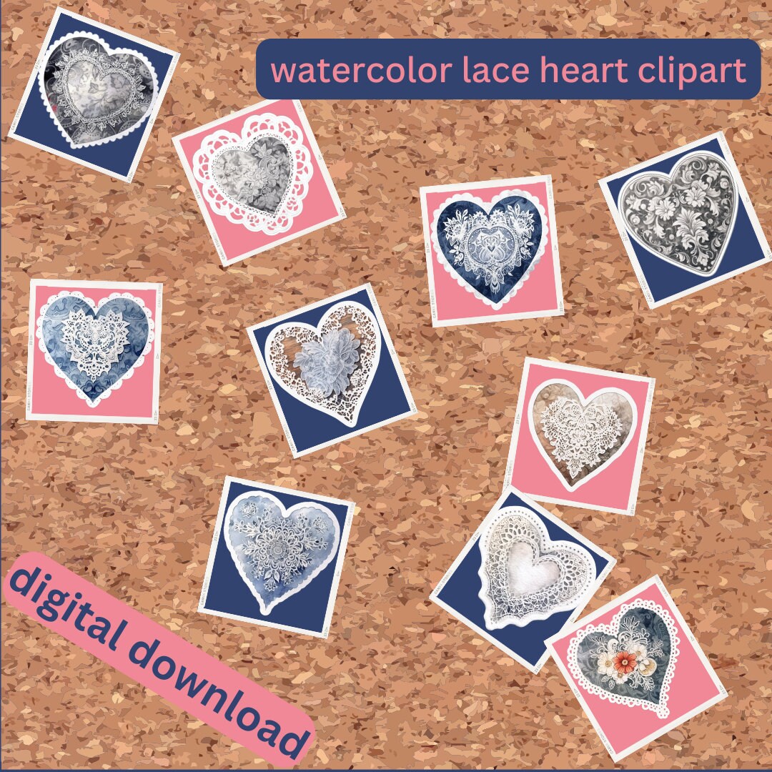 Watercolor White Lace Heart Clipart Bundle - 10 PNG & SVG Files for ...