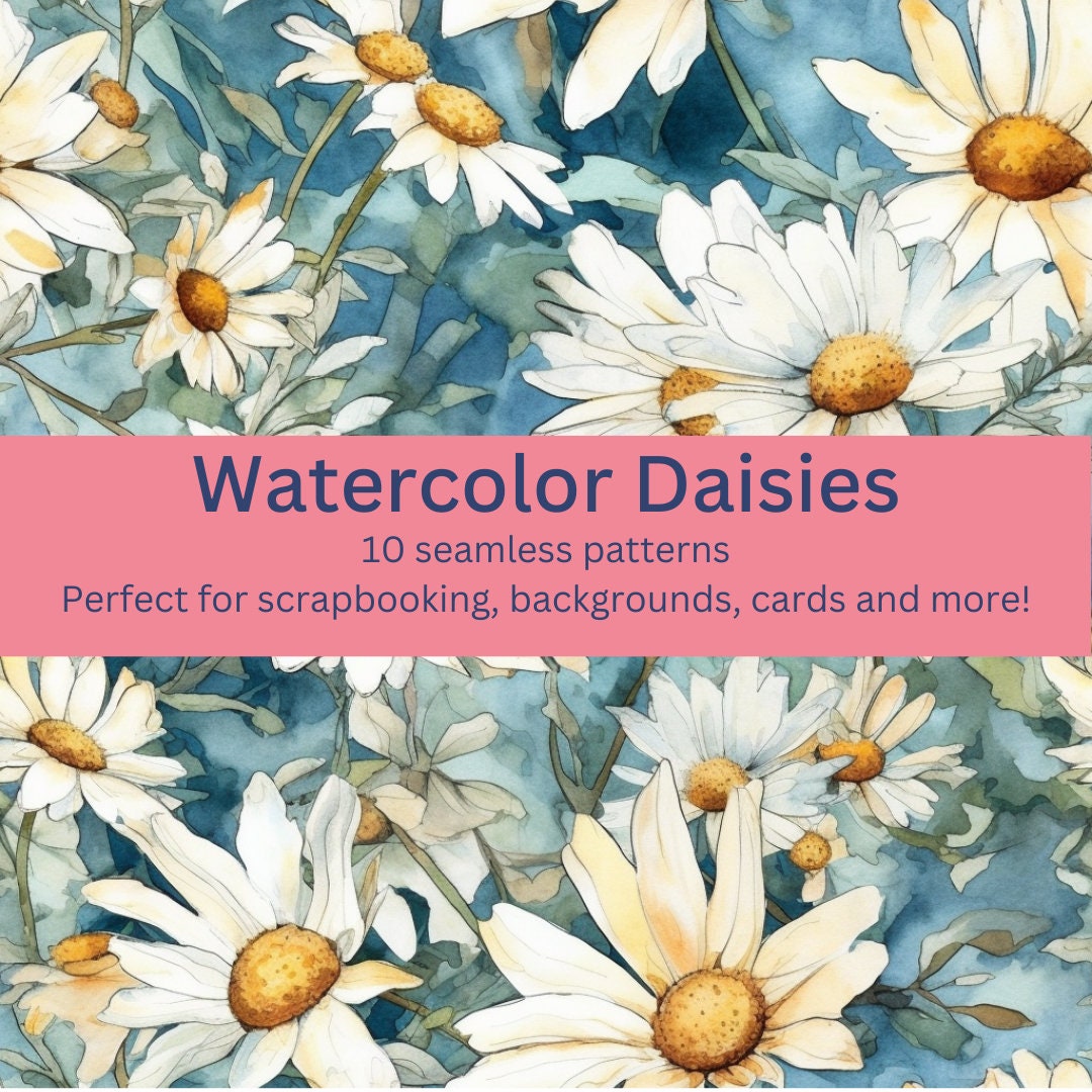 10 Digital Seamless Light Watercolor Daisies Patterns: Bold Floral ...