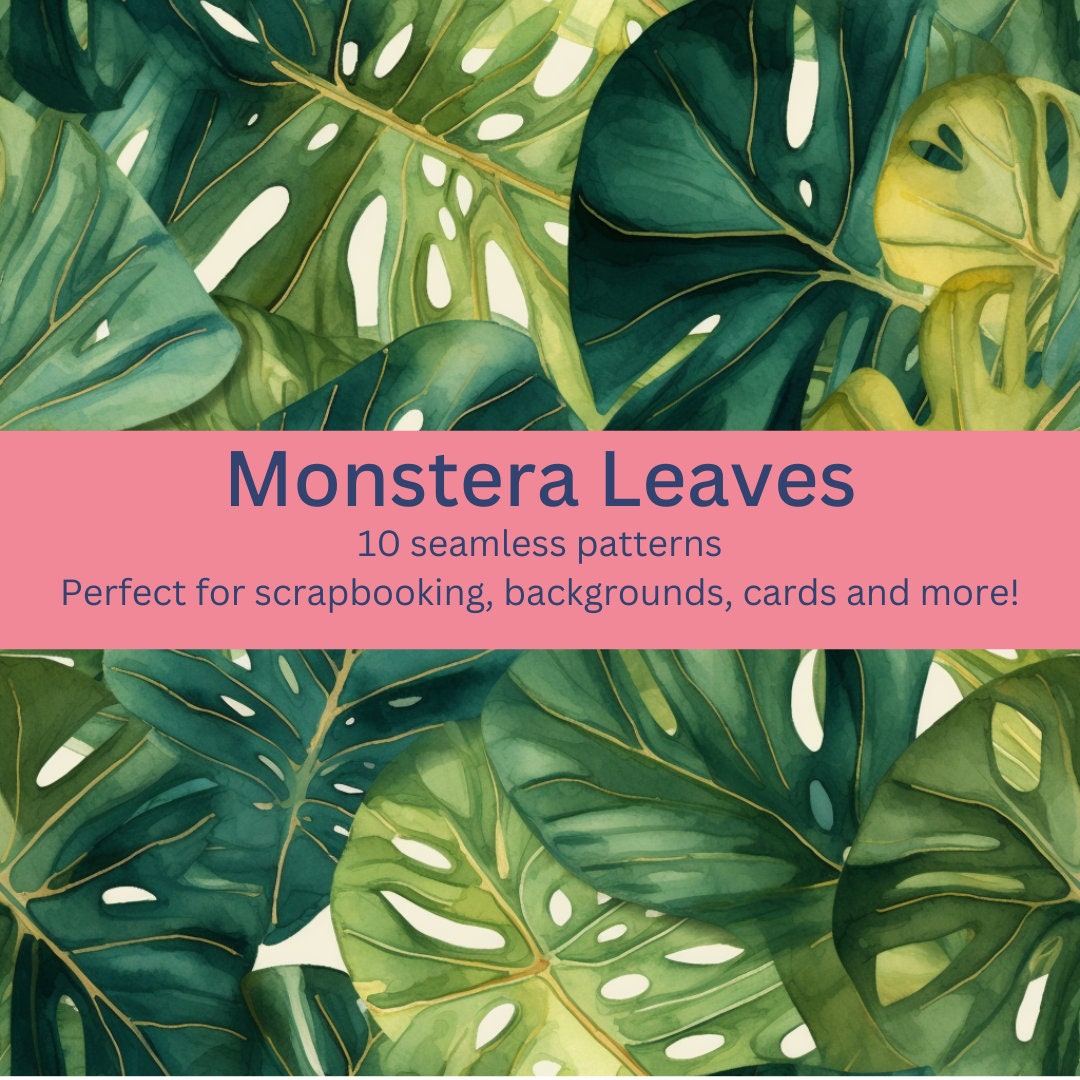 10 More Digital Seamless Watercolor Monstera Patterns: Lush Tropical ...