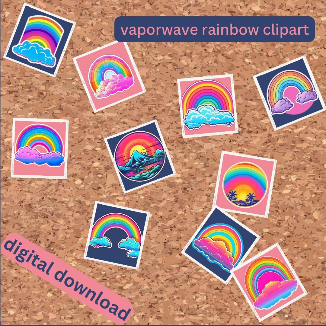 Vaporwave Rainbow Clipart Bundle - PNG & SVG Files for LGBTQIA+ and ...