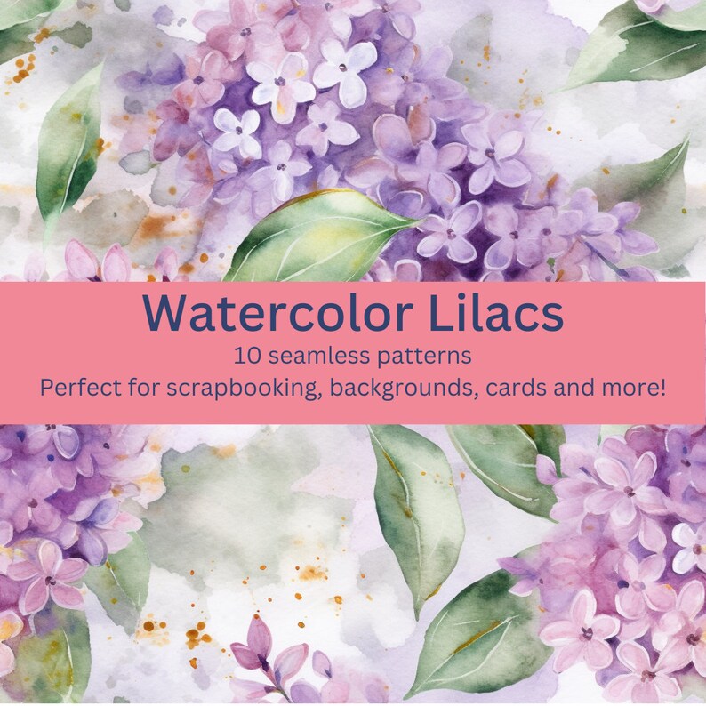10 Digital Seamless Watercolor Lilac Floral Patterns: Delicate Flower ...