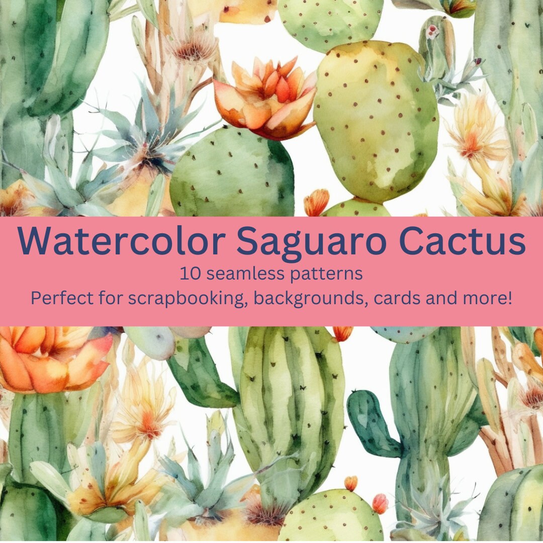10 Seamless Saguaro Cactus Watercolor Patterns Even More High-quality ...