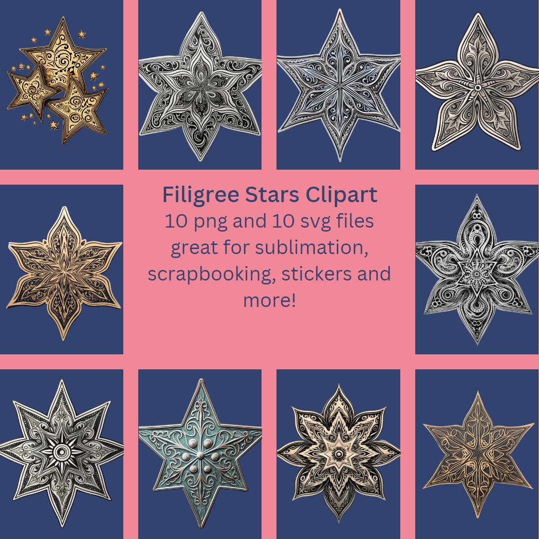 Filigree Stars Clipart Bundle - 10 PNG & SVG Files for Scrapbooking ...