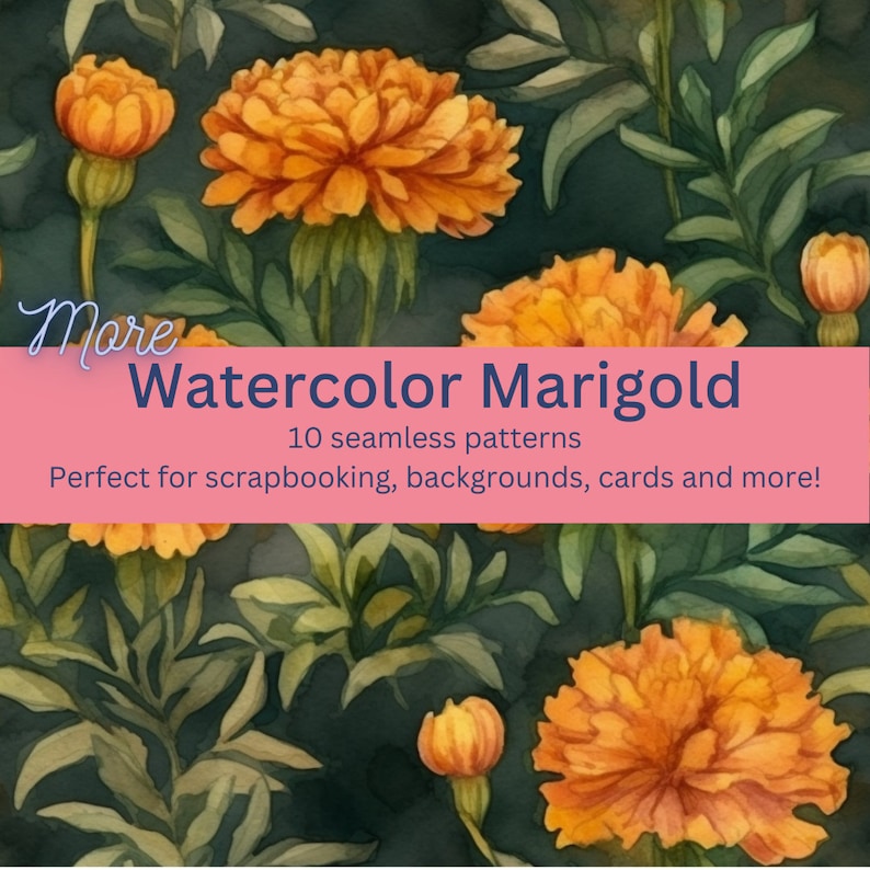 10 More Digital Seamless Watercolor Marigold Patterns: Vibrant Floral ...