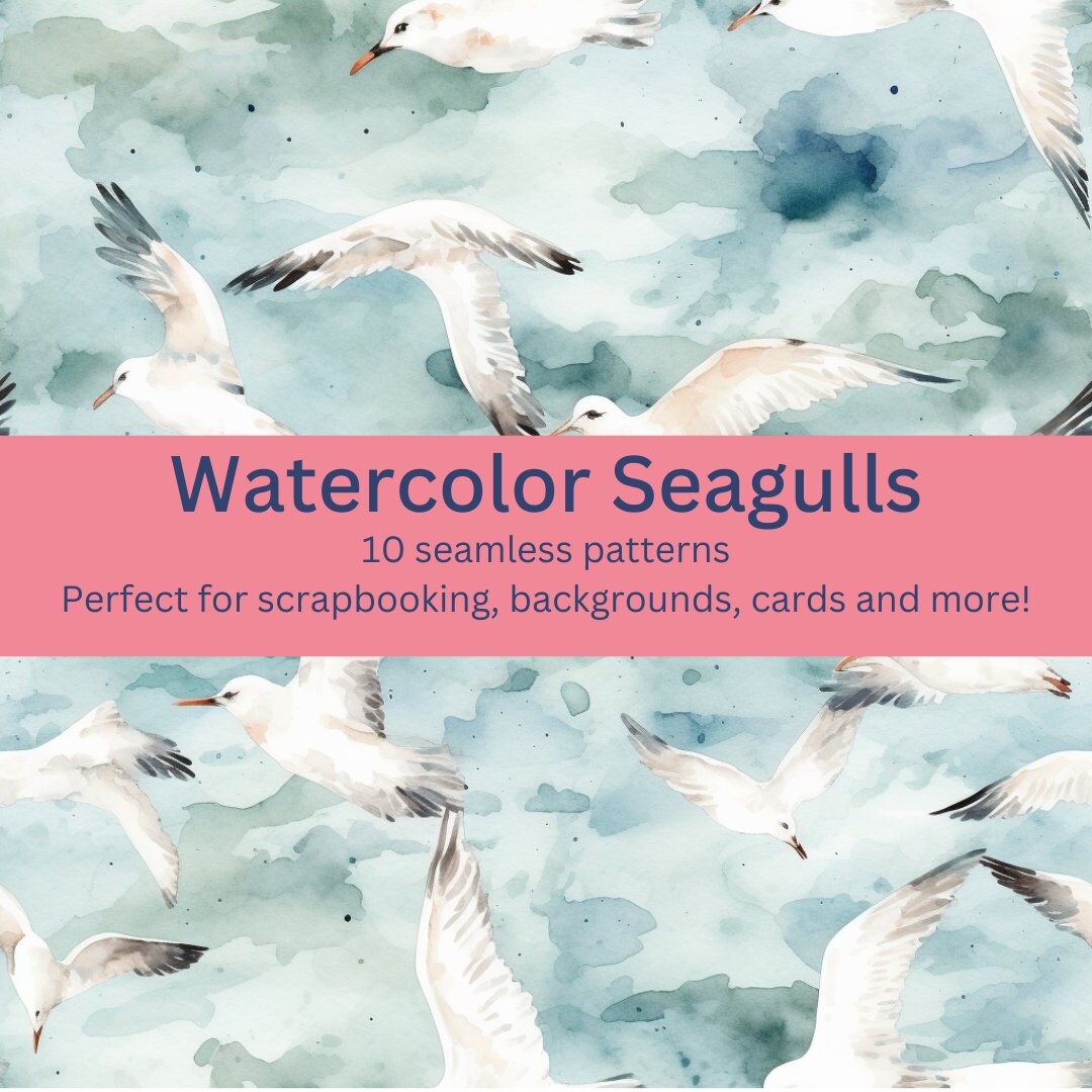 10 Beautiful Digital Seamless Seagull Watercolor Patterns Perfect for ...