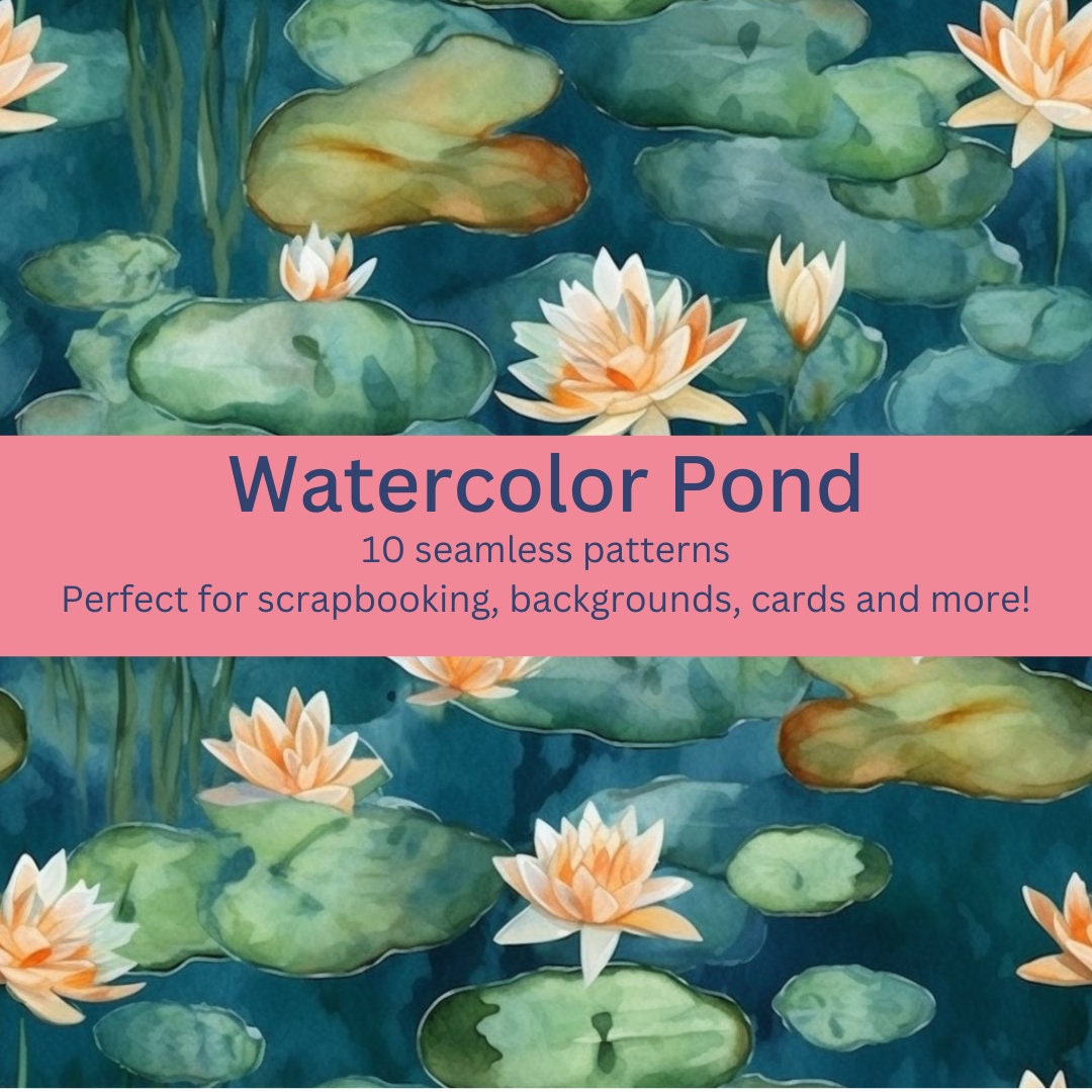 10 Tranquil Pond Watercolor Patterns - More Digital Seamless Designs ...