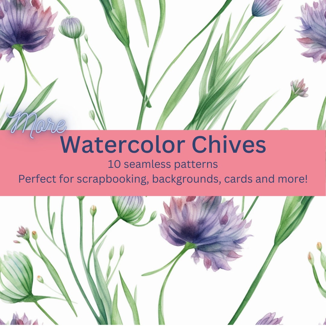 10 More Digital Seamless Watercolor Chives Patterns: Flavorful ...