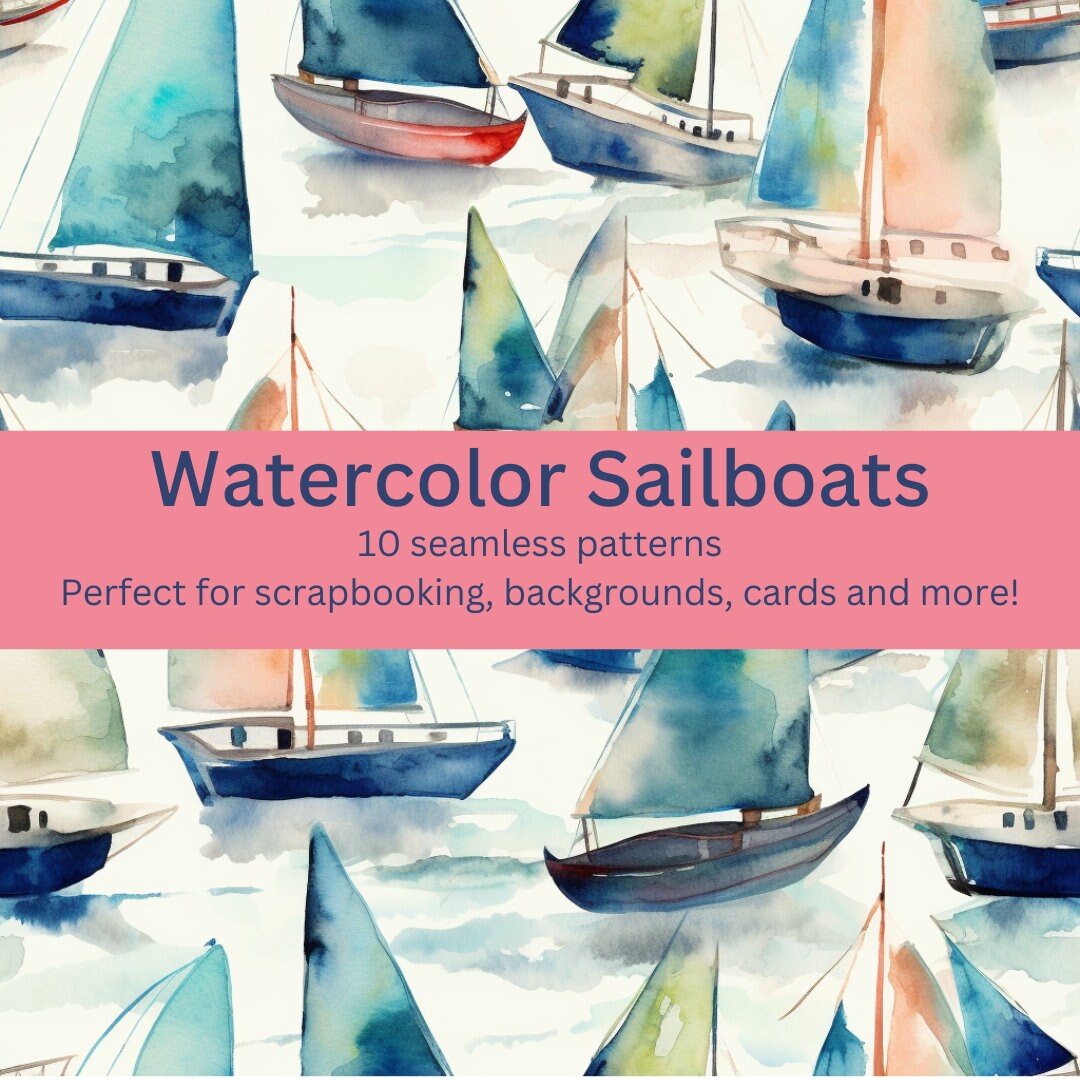 10 Vibrant Digital Seamless Sailboat Watercolor Patterns Ideal for ...
