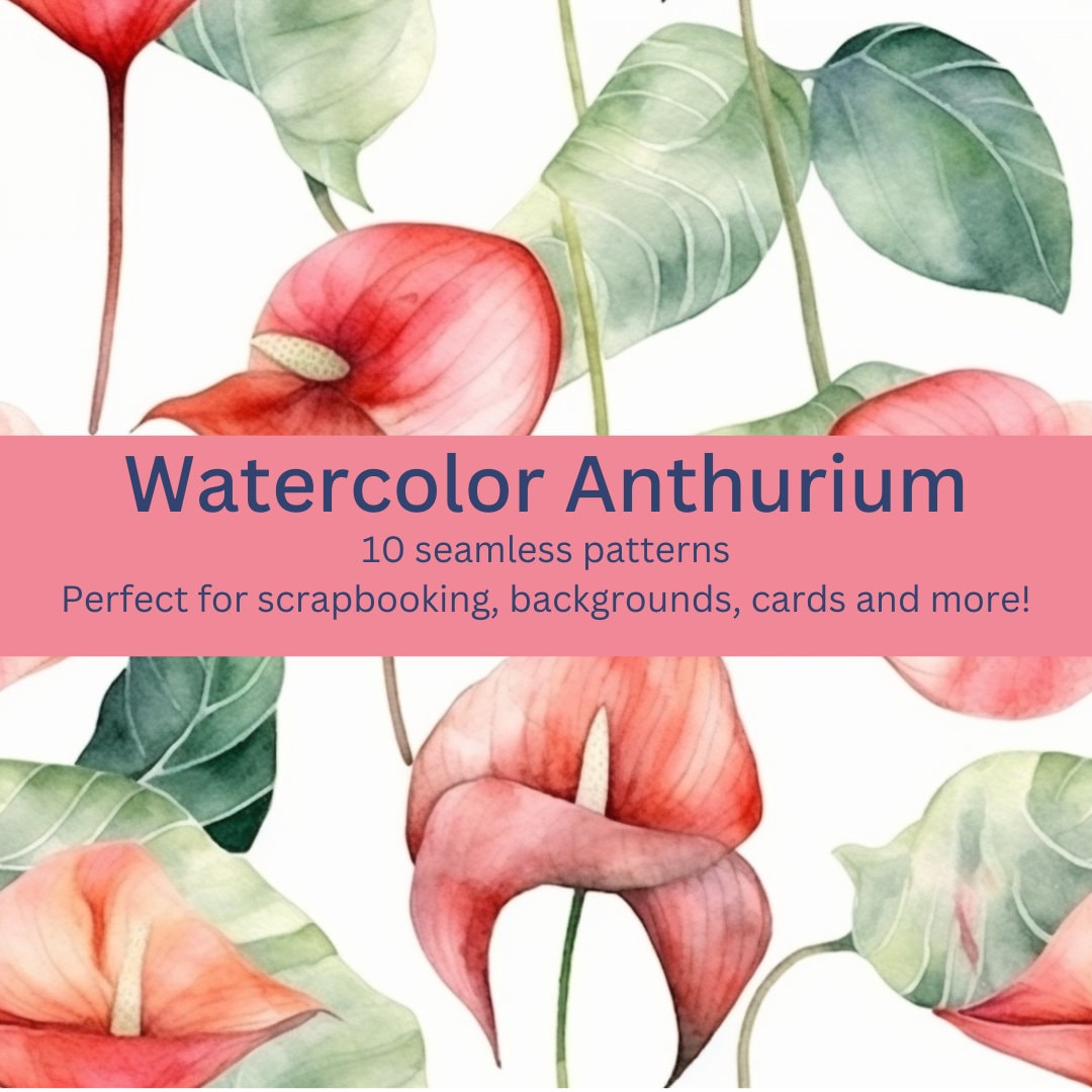 10 Digital Seamless Watercolor Anthurium Patterns: Even More - Etsy