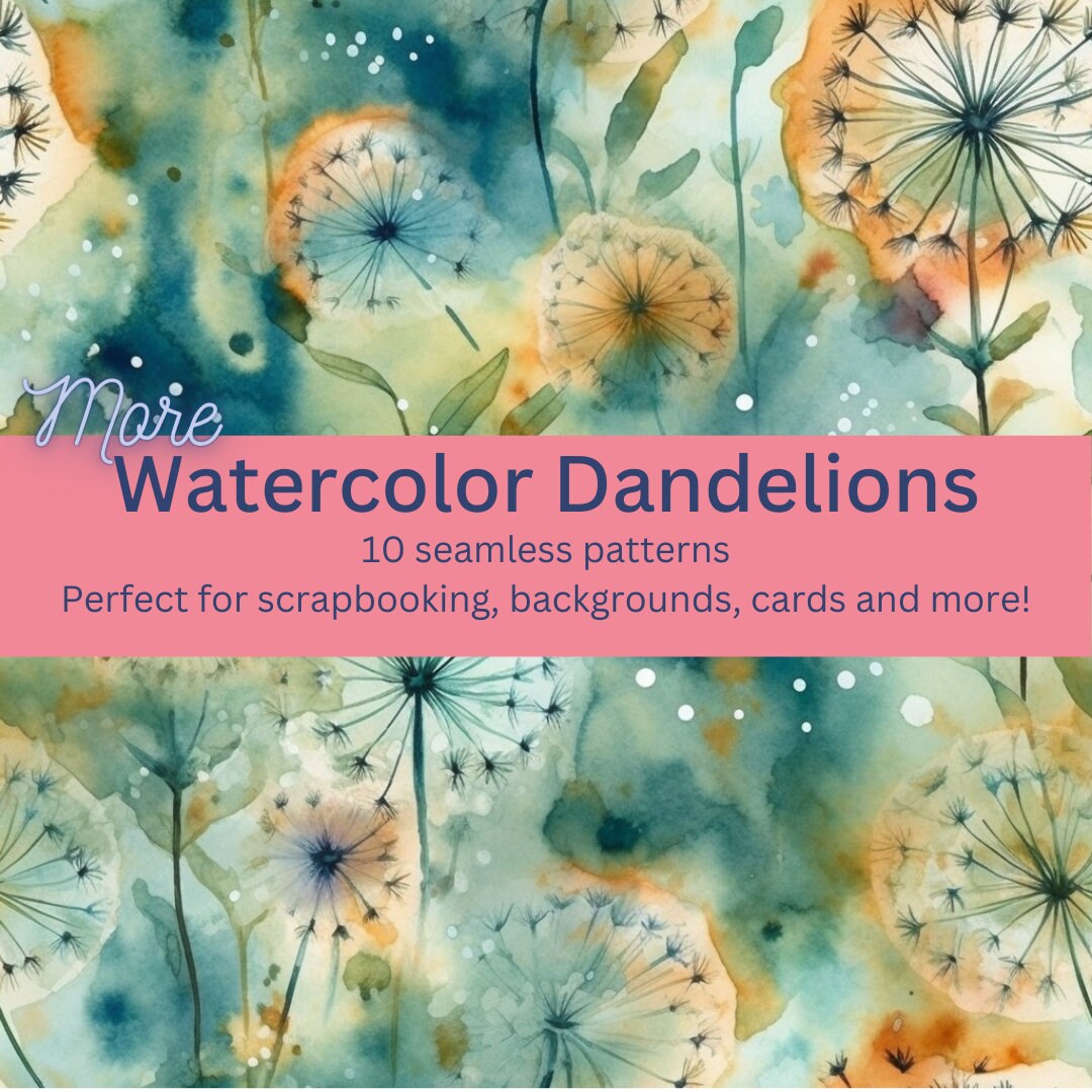 10 More Digital Seamless Watercolor Dandelion Patterns: Whimsical ...