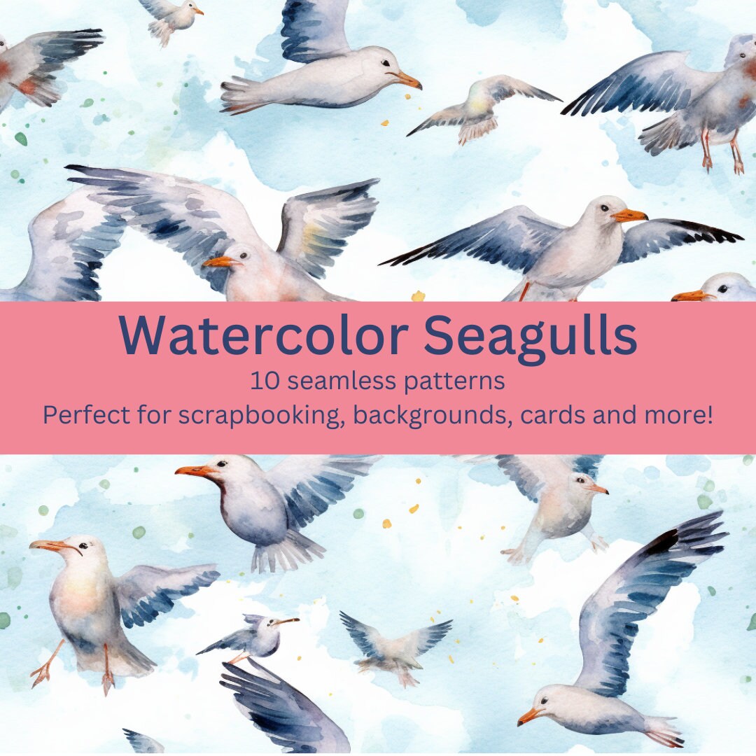 10 Beautiful Digital Seamless Seagull Watercolor Patterns - Perfect for ...