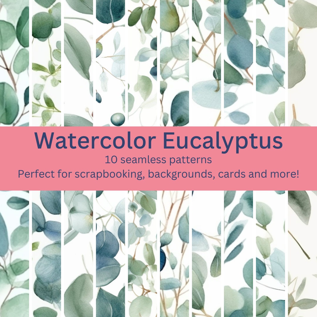 10 Premium Digital Seamless Watercolor Eucalyptus Patterns: Even More ...