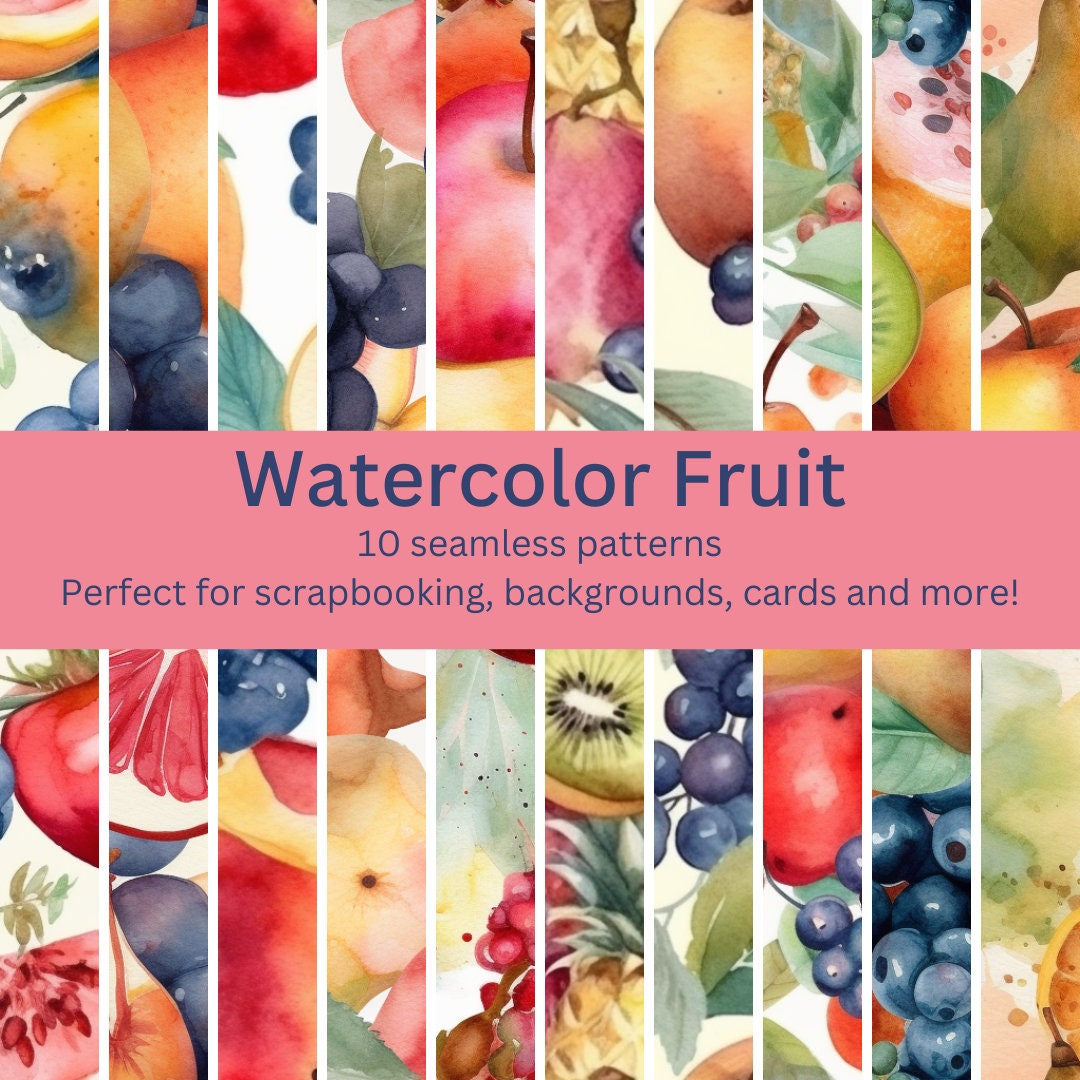 10 Digital Seamless Watercolor Fruit Patterns: Vibrant Designs for DIY ...