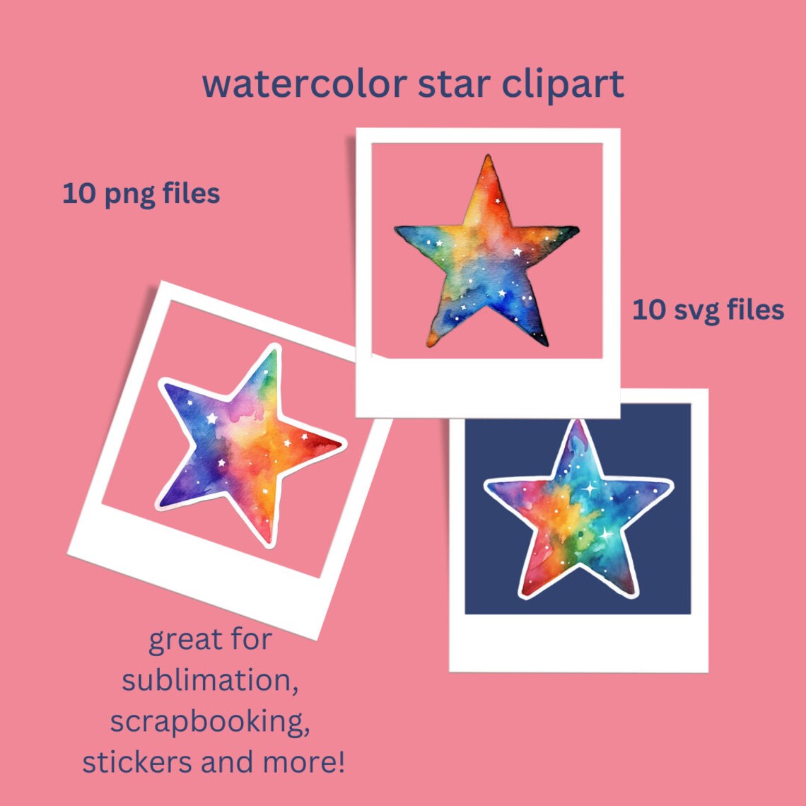 Watercolor Star Clipart Bundle 10 PNG & SVG Files for Scrapbooking ...