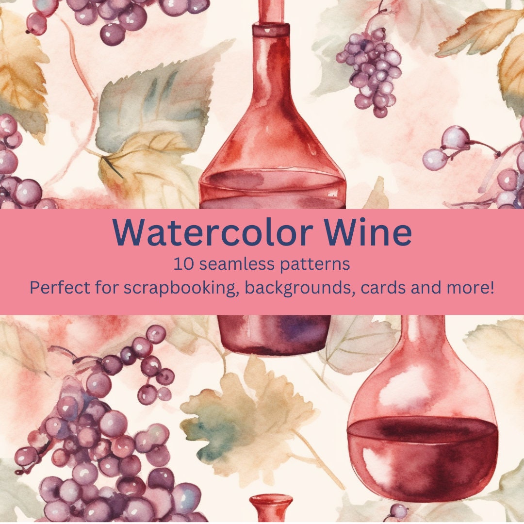 10 Seamless Watercolor Wine Patterns: Even More Digital Designs Perfect ...