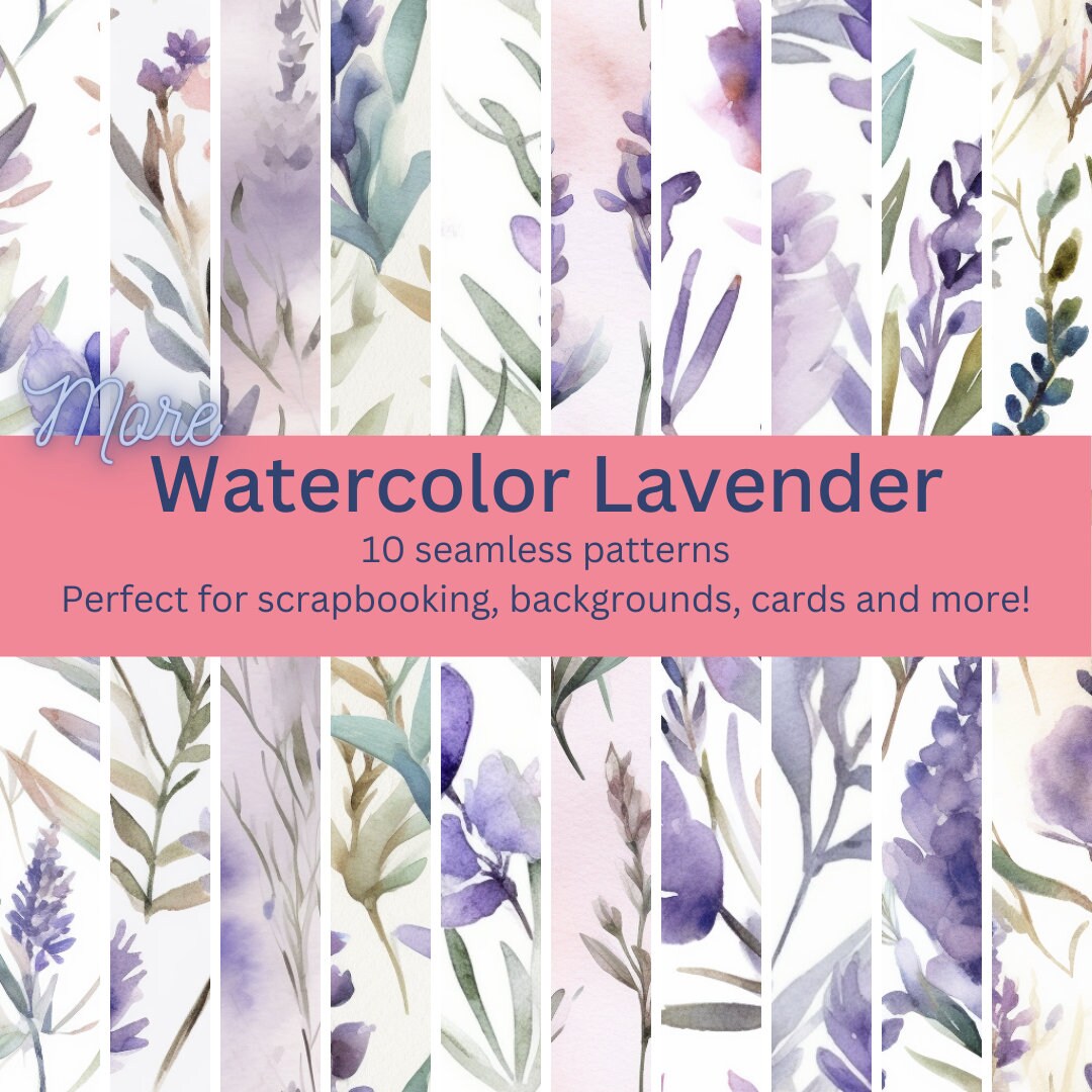 10 More Digital Seamless Watercolor Lavender Patterns: Serene Floral ...