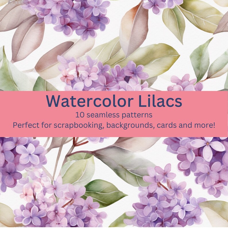10 Digital Seamless Watercolor Lilac Floral Patterns: Delicate Flower ...