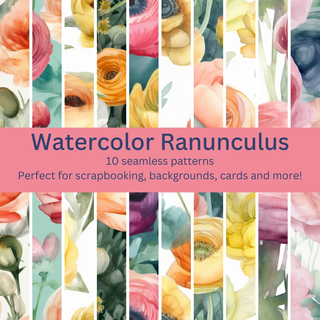 10 Digital Seamless Watercolor Ranunculus Patterns: Even More Elegant ...