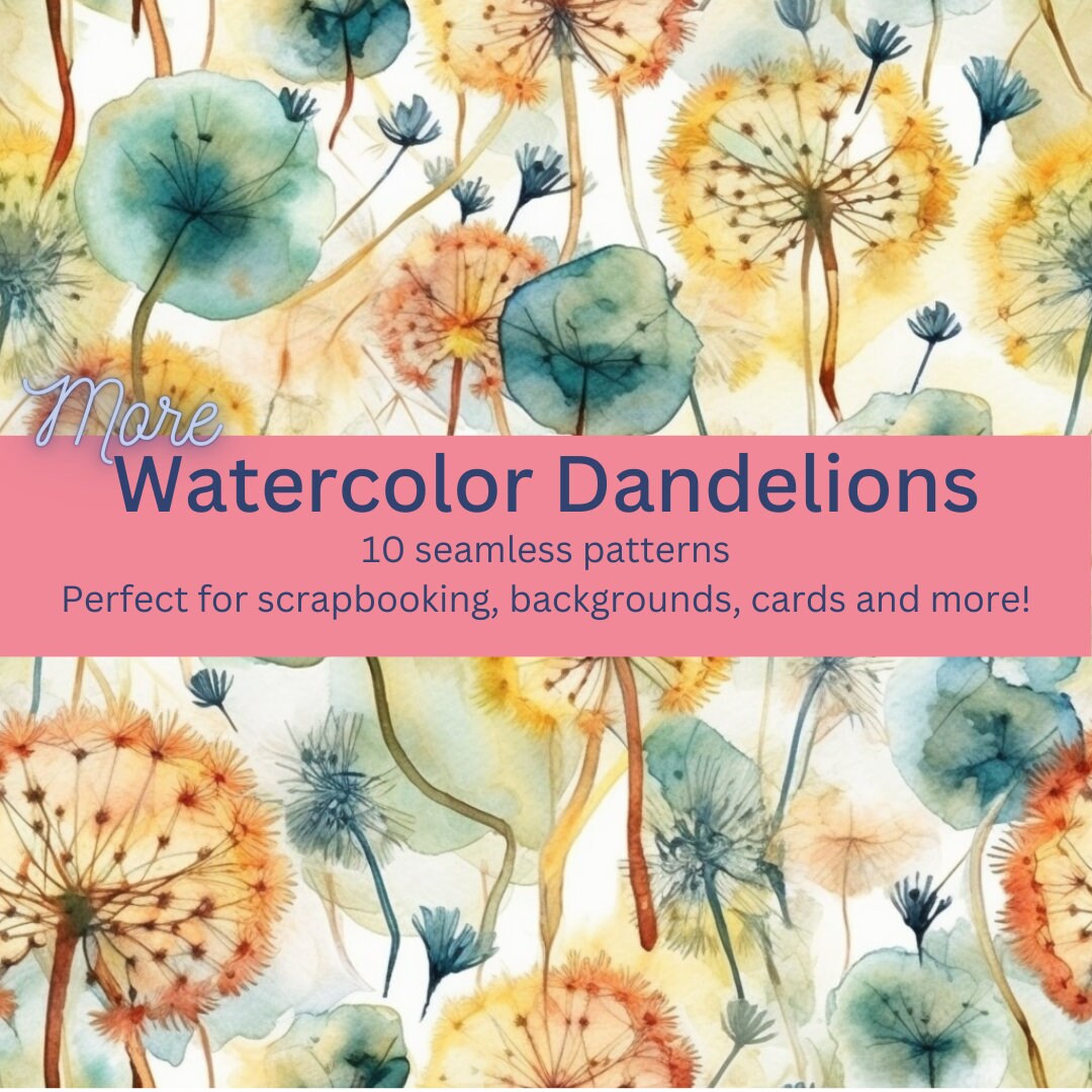10 More Digital Seamless Watercolor Dandelion Patterns: Whimsical ...