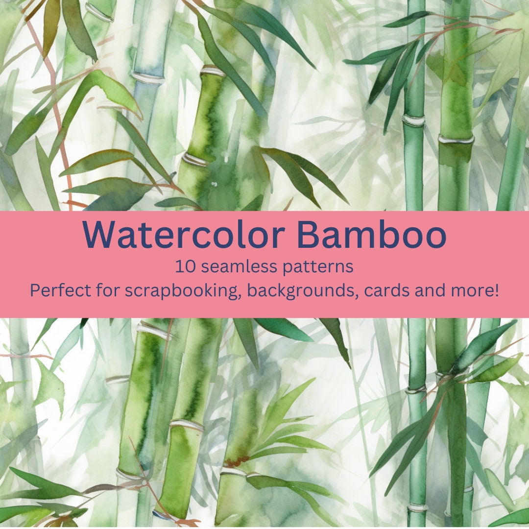 10 Digital Seamless Watercolor Bamboo Patterns: Tranquil Botanical ...