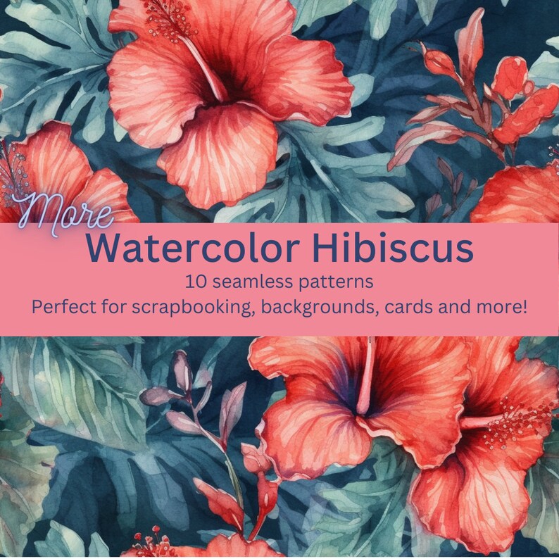 10 More Digital Seamless Watercolor Hibiscus Patterns: Tropical Floral ...
