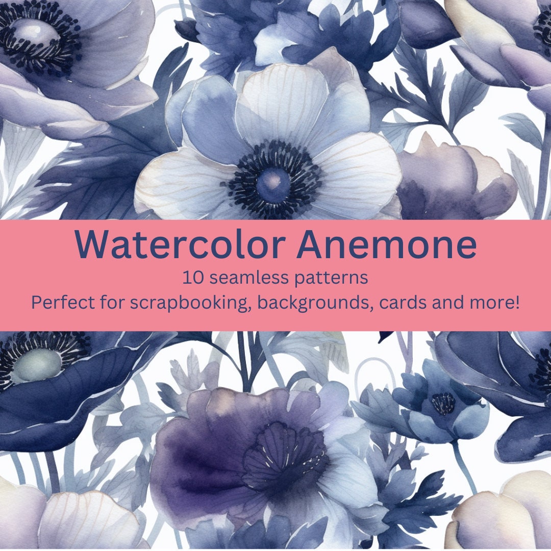 10 More Digital Seamless Watercolor Anemone Patterns: Elegant Floral Designs for DIY Crafts ...