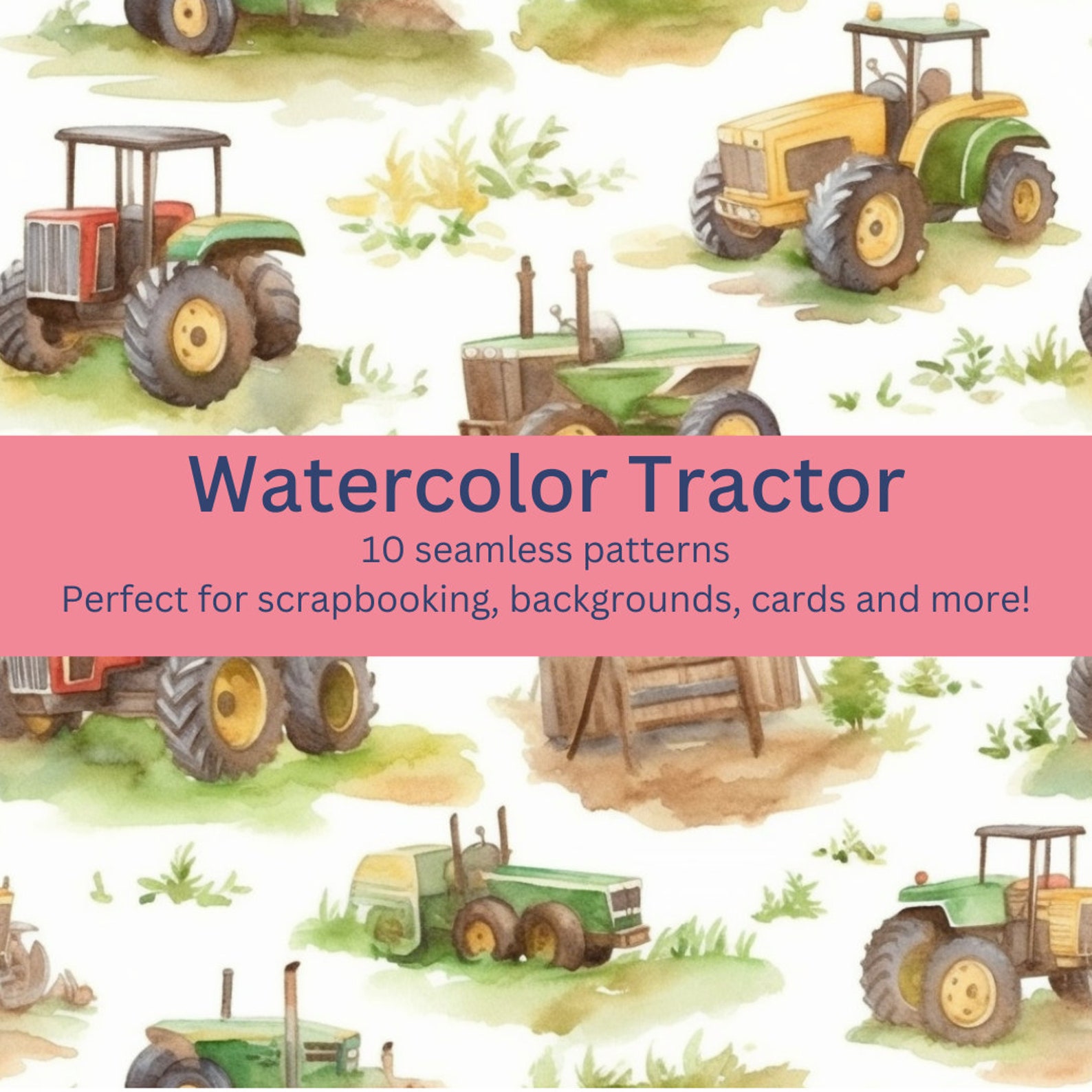 10 Unique Digital Seamless Tractor Watercolor Patterns Ideal - Etsy