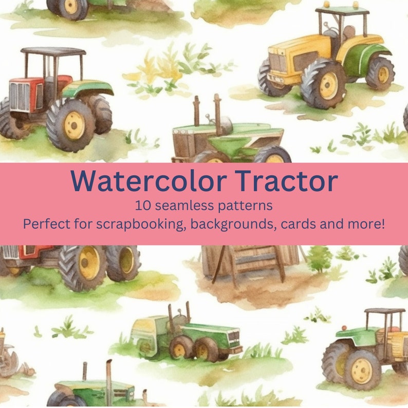 10 Unique Digital Seamless Tractor Watercolor Patterns - Ideal for DIY ...