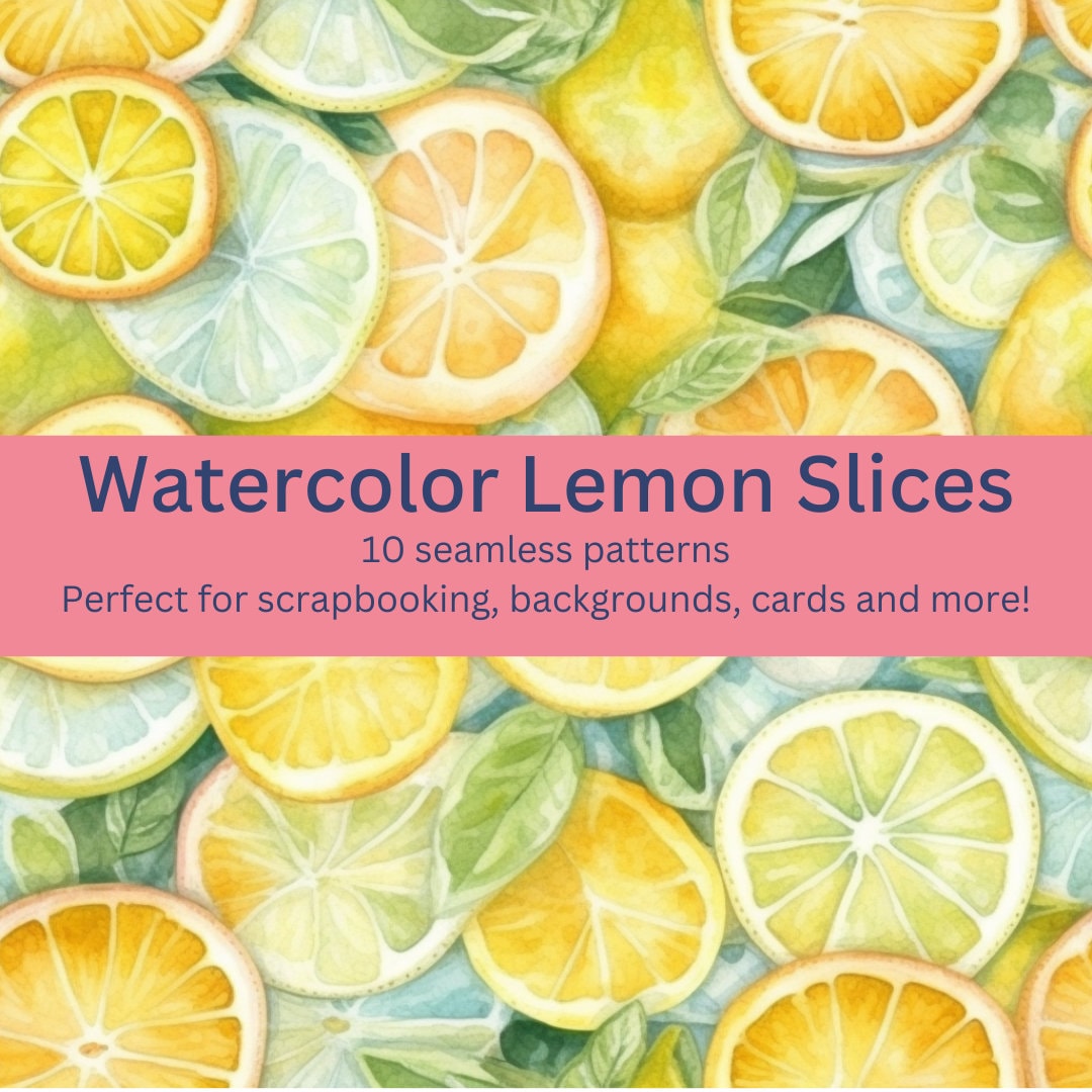 10 More Digital Seamless Watercolor Lemon Slice Patterns: Citrus ...