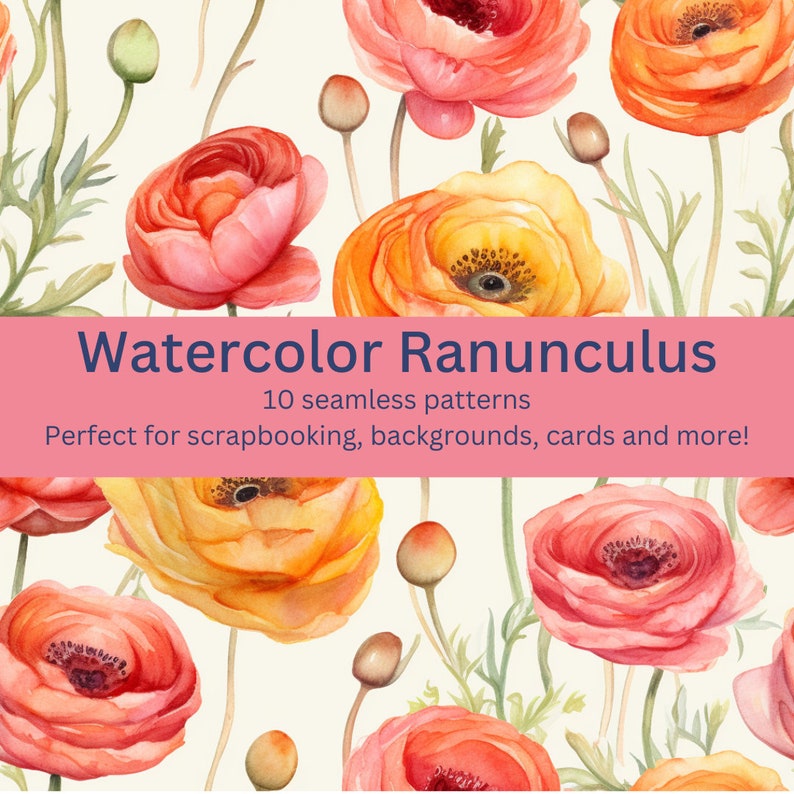 10 More Digital Seamless Watercolor Ranunculus Patterns: - Etsy