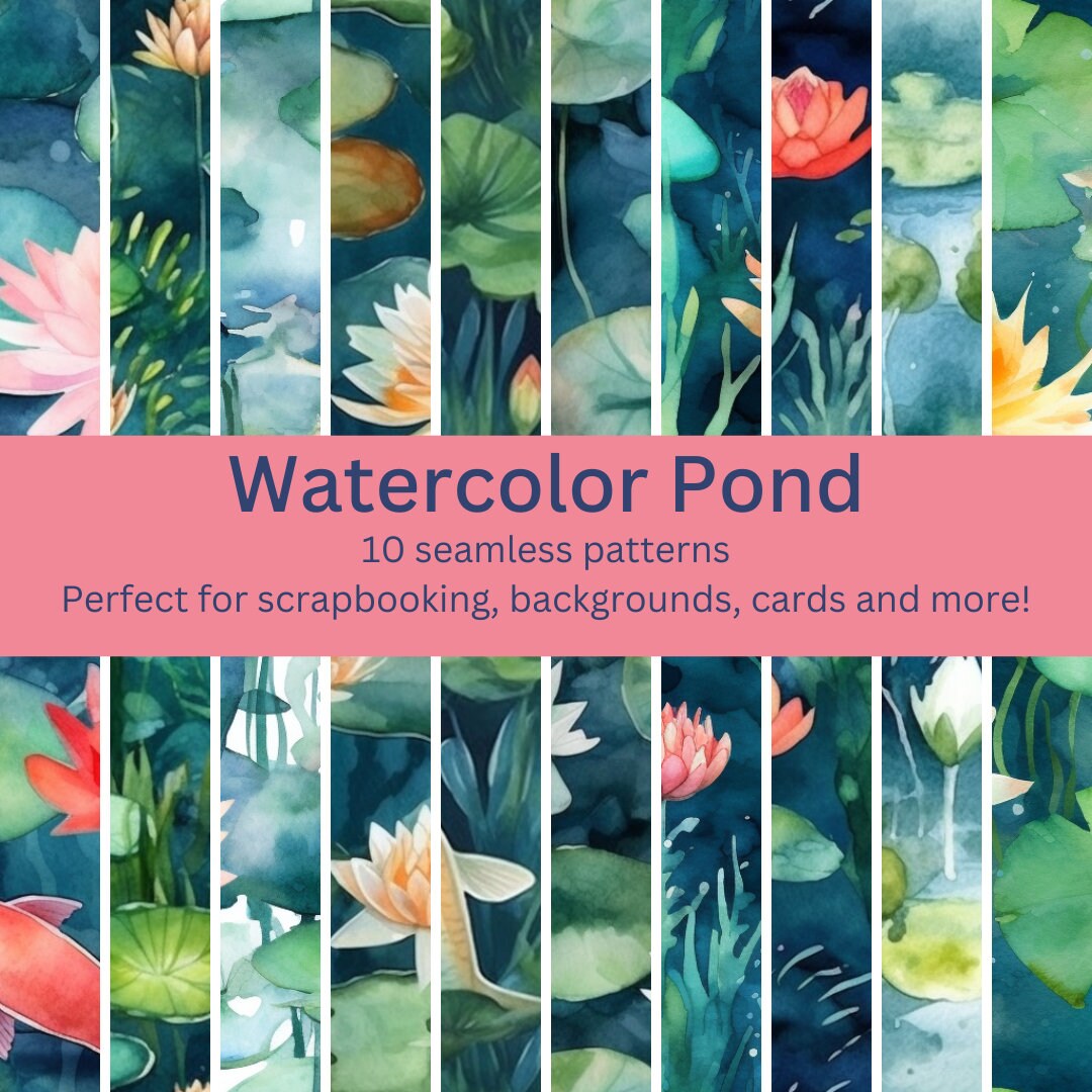 10 Tranquil Pond Watercolor Patterns - More Digital Seamless Designs ...