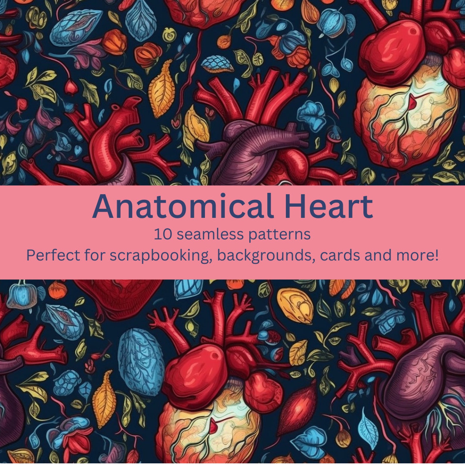 Exquisite Digital Seamless Anatomical Heart Patterns - 10 Distinctive ...