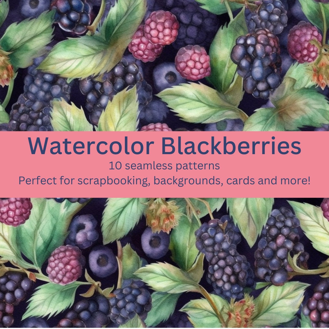 10 Vibrant Digital Seamless Watercolor Blackberry Patterns: Perfect for ...