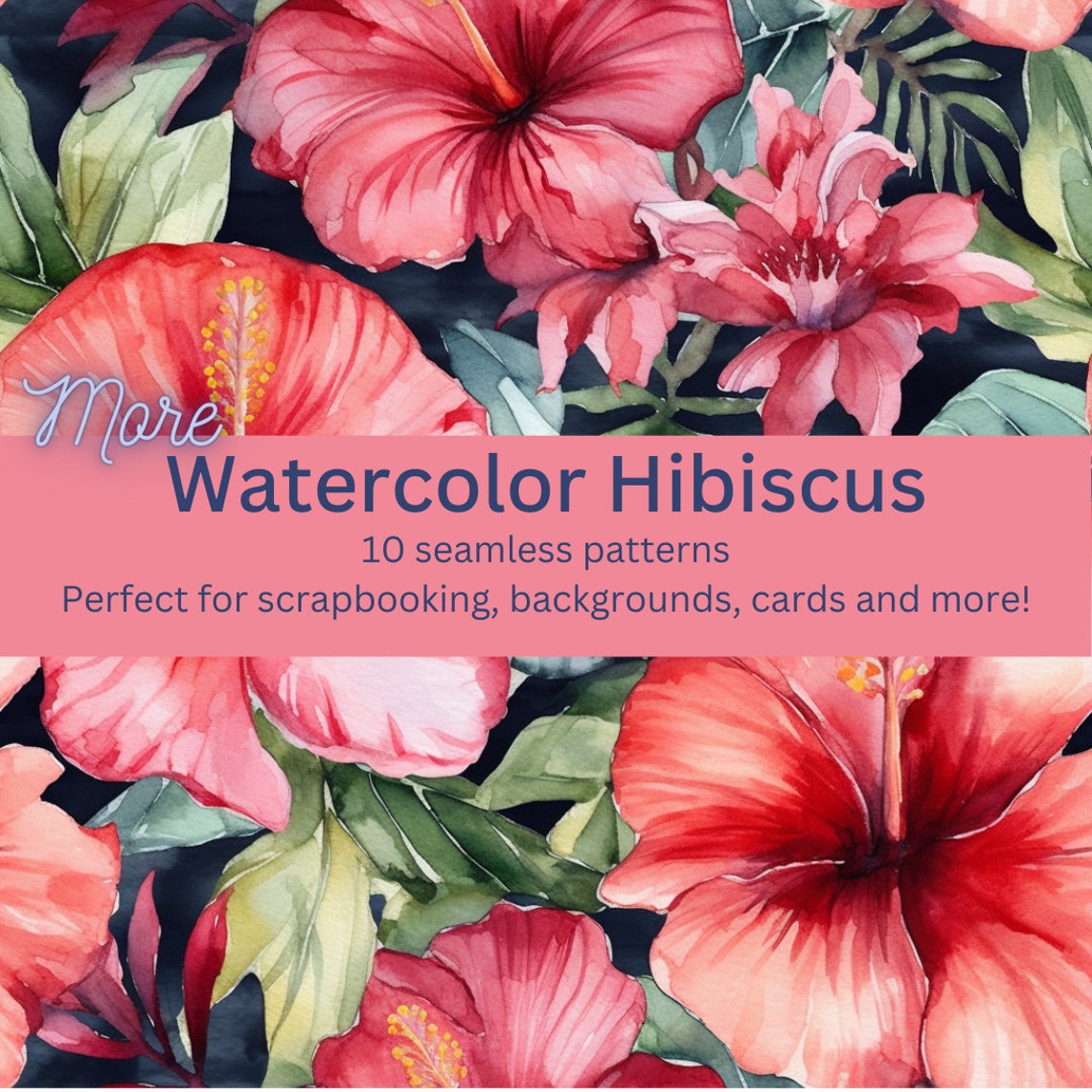 10 More Digital Seamless Watercolor Hibiscus Patterns: Tropical Floral ...
