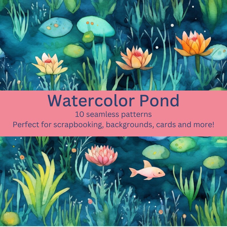 10 Tranquil Pond Watercolor Patterns - More Digital Seamless Designs ...