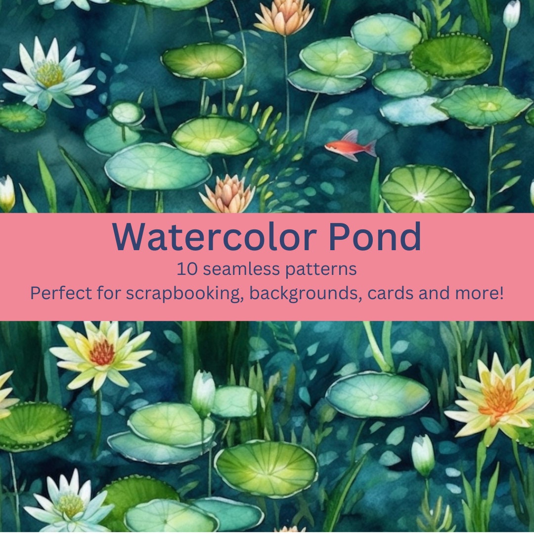 10 Tranquil Pond Watercolor Patterns - More Digital Seamless Designs ...