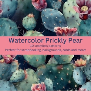 10 Seamless Prickly Pear Cactus Watercolor Patterns Even More High ...
