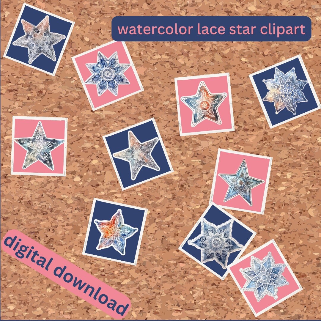 Watercolor White Lace Star Clipart Bundle, 10 More PNG & SVG Files for ...