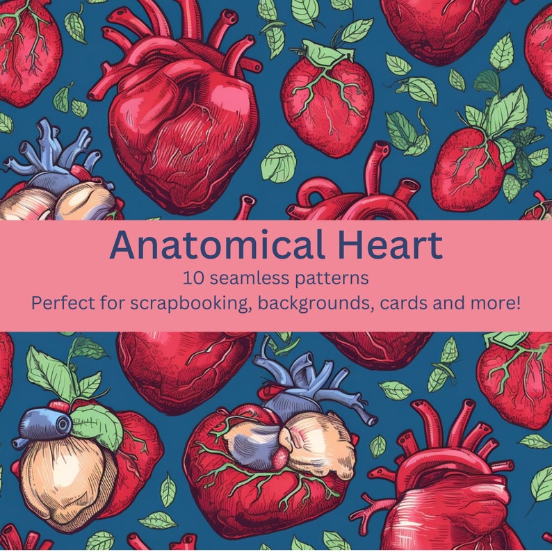 Exquisite Digital Seamless Anatomical Heart Patterns - 10 Distinctive ...