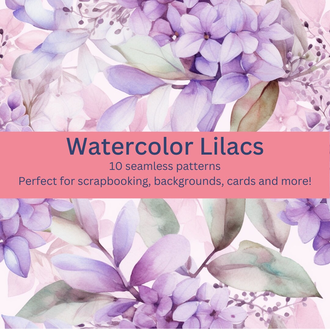 10 Digital Seamless Watercolor Lilac Floral Patterns: Delicate Flower ...