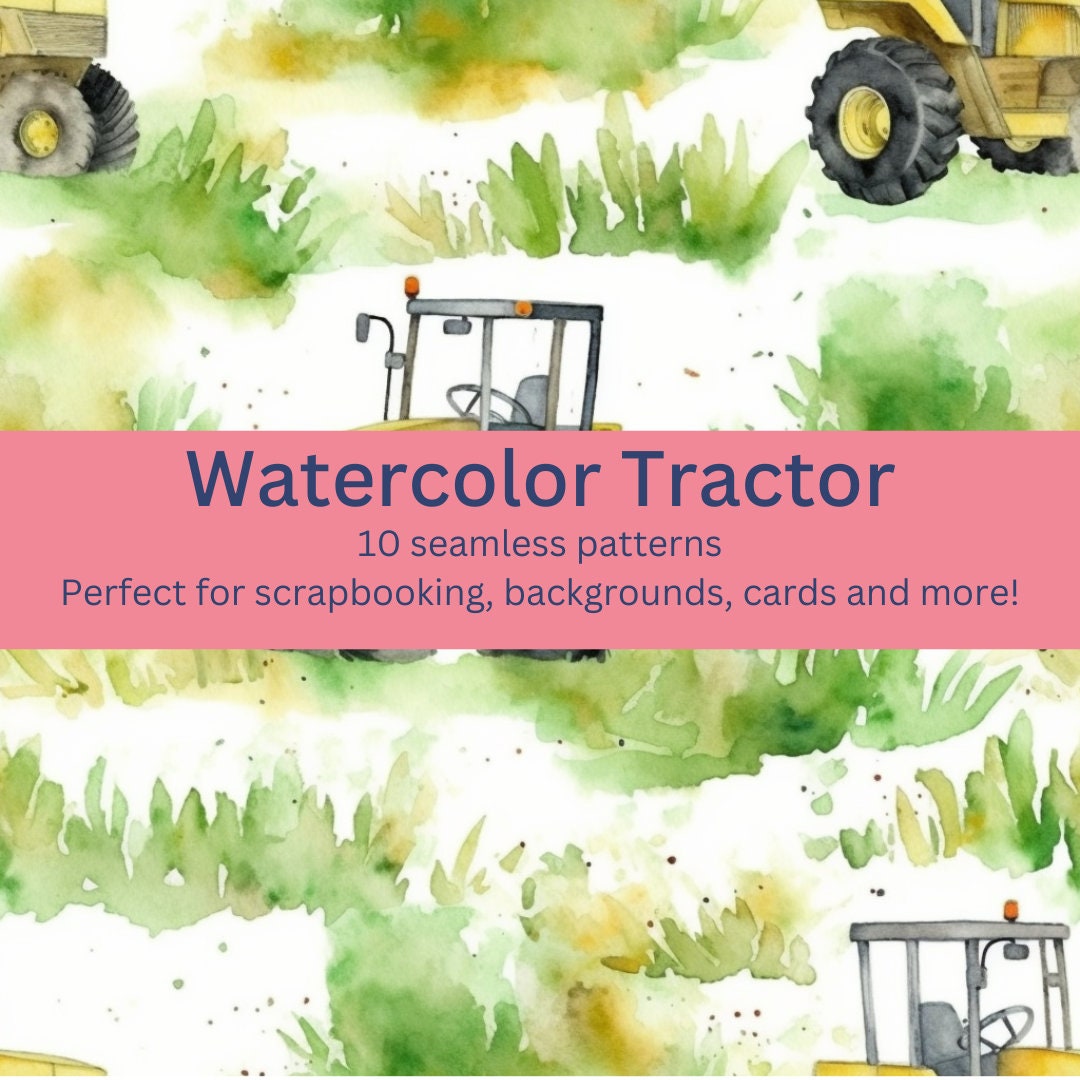 10 Unique Digital Seamless Tractor Watercolor Patterns - Ideal for DIY ...