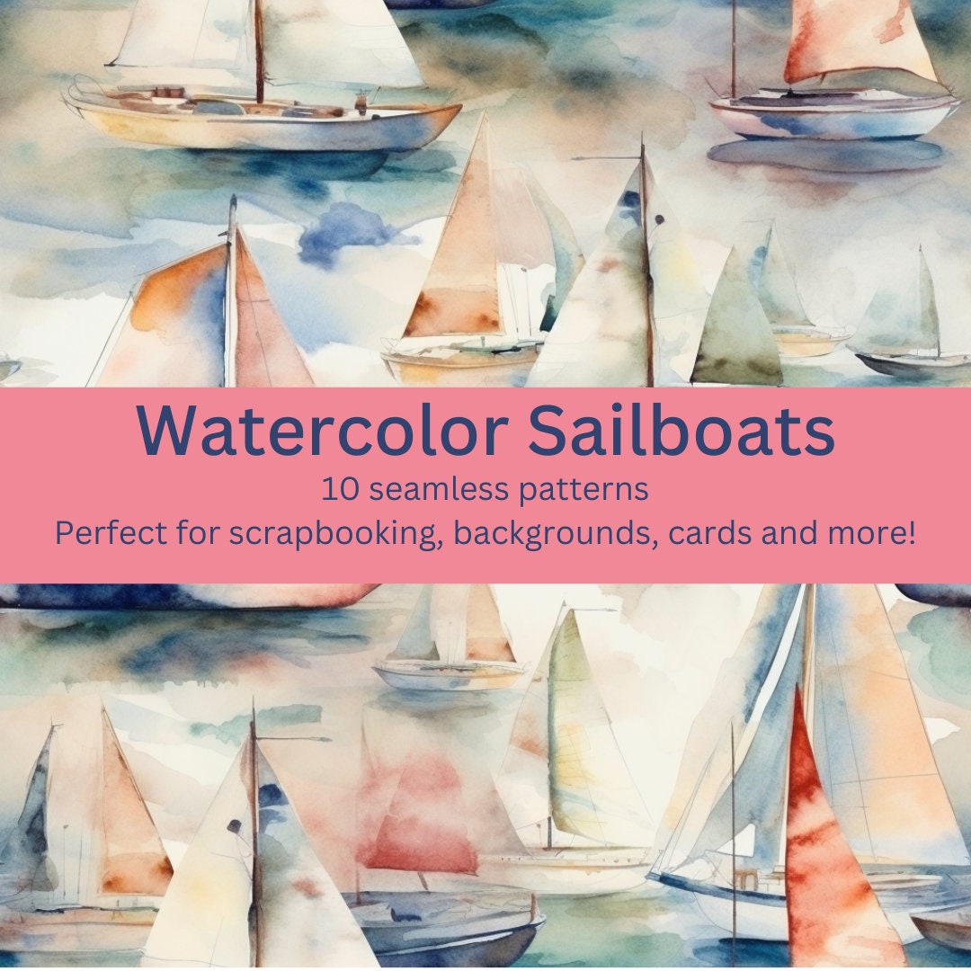 10 Vibrant Digital Seamless Sailboat Watercolor Patterns - Ideal for ...
