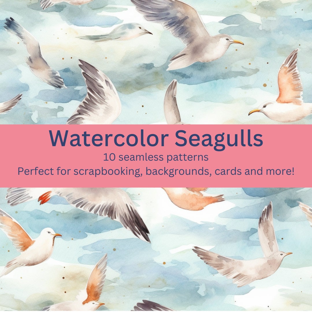 10 Beautiful Digital Seamless Seagull Watercolor Patterns - Perfect for ...