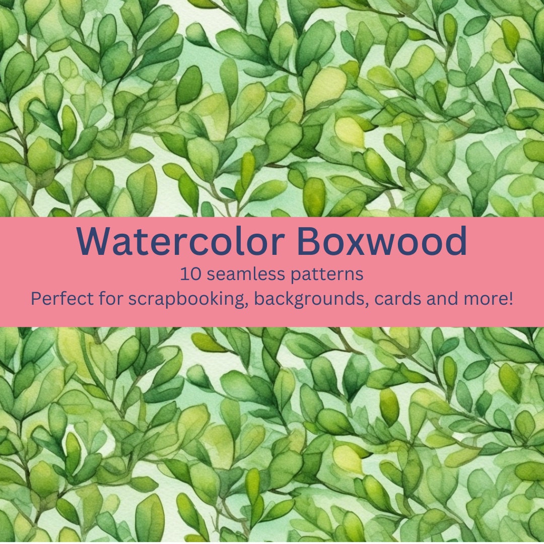 10 Lush Digital Seamless Watercolor Boxwood Patterns: Designs for DIY ...