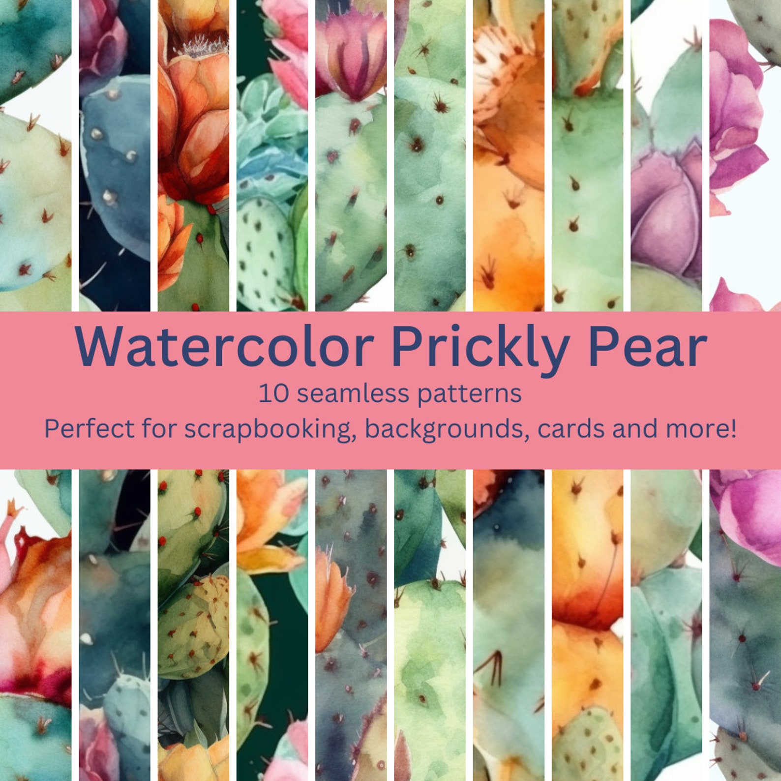 10 Seamless Prickly Pear Cactus Watercolor Patterns - Even More High ...