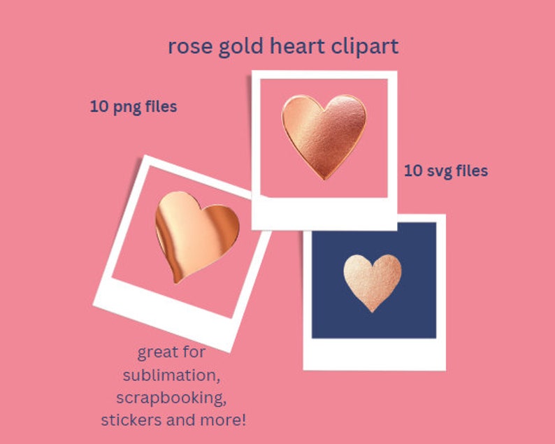 Unique Rose Gold Heart Clipart Bundle PNG & SVG Perfect for - Etsy