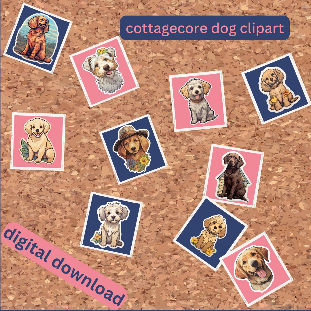 Even More Cottagecore Dog Clipart Bundle - 10 PNG & SVG Files for ...