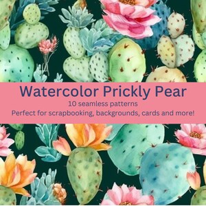 10 Seamless Prickly Pear Cactus Watercolor Patterns Even More High-quality Digital Artwork for ...